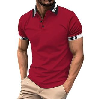Generic Polo de golf imprim&eacute; d&eacute;contract&eacute; &eacute;lastique doux pour homme - Pour sports de plein air - Hauts de tennis - Respirant - Pour le travail, Rouge, XXL