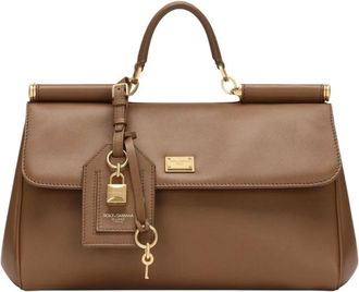 Dolce & Gabbana Femme, Sacs, Brun, Taille: ONE Size Dauphine Leather Top Handle Bag