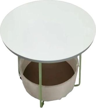 Relaxdays Beistelltisch, runder Couchtisch, mit Stoffkorb, HD 50x45cm, Kaffeetisch Wohnzimmer, MDF, Metall, Salbei-Creme