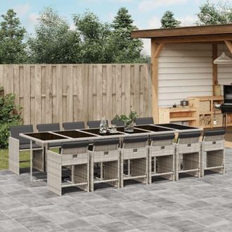 vidaXL 13-tlg. Garten-Essgruppe mit Kissen Hellgrau Poly Rattan Vidaxl