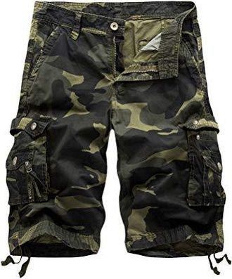 Onsoyours Cargo Shorts Hommes Été Outdoor Multipoches Bermudas Shorts De Plage Vintage Casual Couleur Unie Camo Pantalon Pantacourt Lâche B Deep Armée Verte Med