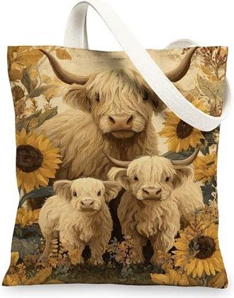 Generic Sacs fourre-tout rustiques en toile avec imprimé bétail, sacs dépicerie réutilisables, légers et lavables avec bandoulière pour salle de sport, extéri