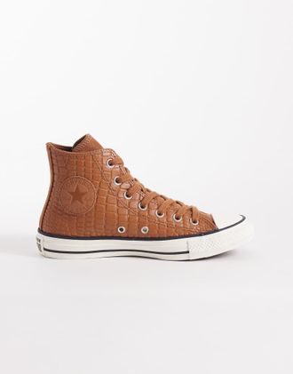 Converse Chuck Taylor All Star - Baskets montantes en cuir avec motif croco en relief - Marron-Brown