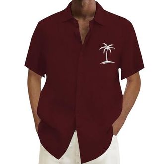 Generic Chemise &agrave; manches courtes pour homme, chemise de plage imprim&eacute;e palmier, chemise d&eacute;t&eacute; d&eacute;contract&eacute;e boutonn&eacute;e, respirante, d&eacute;contract&eacute;e, haut tendance 