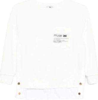 Elisabetta Franchi Femme, Sweatshirts et sweats &agrave; capuche, Blanc, Taille: 38 FR Logo Detail SweaT-shirt