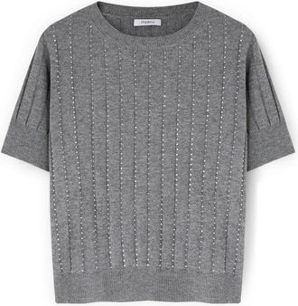 Motivi Femme, Pulls, Gris, Taille: 42 FR Pull en maille c&ocirc;tel&eacute;e avec rayures en strass