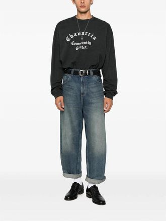 Willy Chavarria Long-Sleeve Cotton T-Shirt - Black