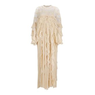 Zimmermann Femme, Robes, Beige, Taille: 42 FR Cream Ruffled Textured Maxi Dress