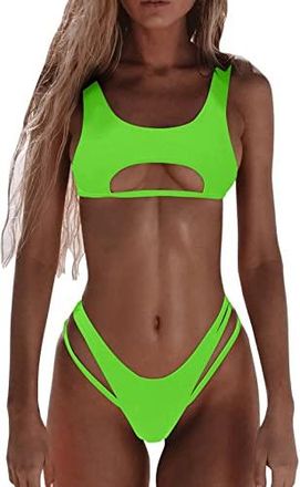Generic Maillots De Bain Deux Pieces Femme Push Up Bandeau Bandage Ensemble Push Up Brésiliens Pièce De Remorquage (Green, L)