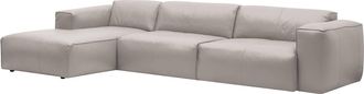 Studio Copenhagen home24 Ecksofa 3-Sitzer mit Longchair Grau Echtleder Neka 317cm Longchair davorstehend links Modern