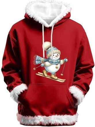 Generic Sweat à capuche de Noël surdimensionné pour femme avec imprimé mignon, ample et drôle avec bordure en fausse fourrure, pull de Noël à manches longues 