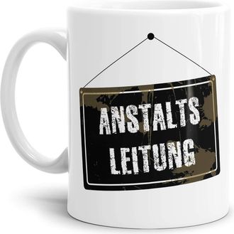 Tassendruck Tasse für den Chef mit Aufdruck Anstaltsleitung - Büro/Vorgesetzter/Witzig/Lustig/Spass/Kollegen/Weiss