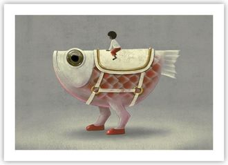 Arttor Wandposter Art Prints 70x50cm Poster ohne Rahmen Surreal Fisch Kind Küche Wanddeko Bild Wand Kunstdruck Deko Wandbilder Dekoration Wohnzimmer Schlafzi