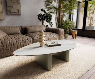 DELIFE Couchtisch Edge Organisch 140x76 cm Keramik Onyx Pearl Ovada Effektfinish Titan, Couchtische