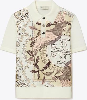Tory Burch Damen Poloshirt mit Vorderseite aus Seide