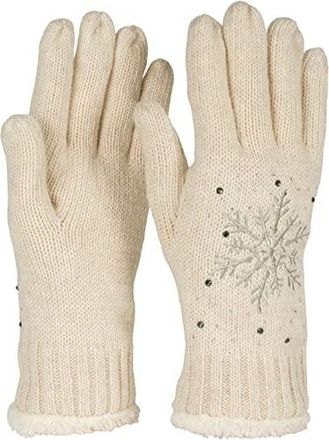 styleBREAKER Gants pour femmes avec flocon de neige brod&eacute;, strass et polaire, gants tricot&eacute;s chauds et thermiques pour lhiver 09010020, couleur:Beige