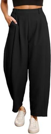 Generic Barrel Pantalon sarouel pour femme - Jambes larges - Taille haute - Pantalon de loisirs - Pantalon de jogging baggy - Couleur unie - Confortable - Pan