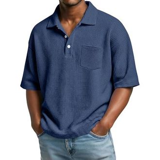 Generic Polo gaufr&eacute; pour homme, couleur unie, polos de golf avec poche sur la poitrine, polo de sport uni, t-shirt de sport &agrave; manches courtes, t-shirt basique