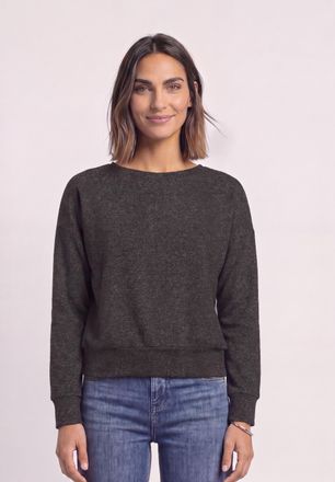 Street One Langarmshirt STREET ONE, Damen, Gr. 34, schwarz (schwarz coffee meliert), Stoff, 80% Viskose, 15% Polyester, 5% Elasthan, unifarben, regular fit norma
