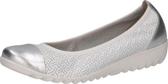 Caprice Damen Ballerinas aus Leder Runde Spitze, Weiß (White/Silver), 37 EU