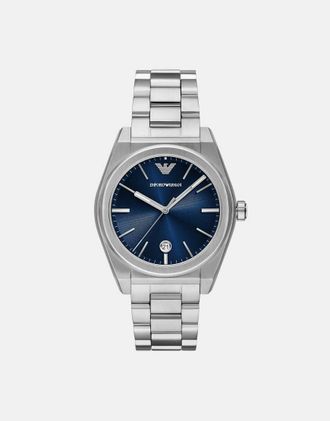 Emporio Armani Silberfarbene Armbanduhr aus Edelstahl mit drei Zeigern und Datumsanzeige