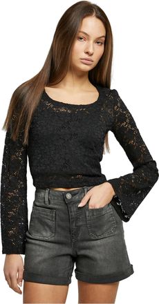 Urban Classics Ladies Cropped Lace Longsleeve Frauen Langarmshirt schwarz 3XL