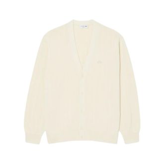 Lacoste Homme, Pulls, Beige, Taille: S Cardigan en maille c&ocirc;tel&eacute;e en coton m&eacute;lang&eacute;