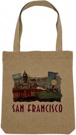 Fabulous Sac Shopping Tote Bag Aspect Lin - San Francisco Vintage Voyage Etats-Unis Carte Postale - Sac de Courses Toile Epaisse 360g Beige Naturel Cabas Port&eacute;