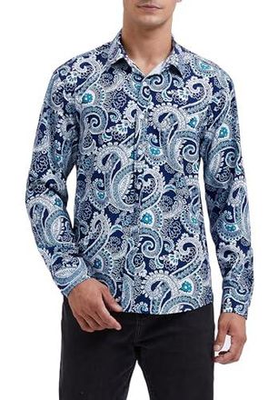 Hisdern Hommes Chemises en Soie Paisley Robe Chemise Coupe r&eacute;guli&egrave;re Chemise Florale &agrave; Manches Longues boutonn&eacute; pour f&ecirc;te de Mariage Disco Bal