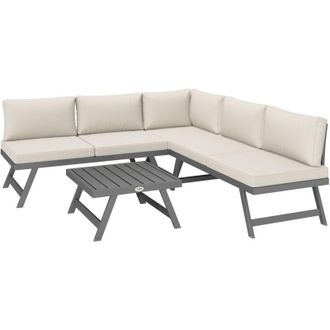 OUTSUNNY Ensemble salon de jardin modulable 5 personnes 4 pi&egrave;ces design alu gris coussins beige