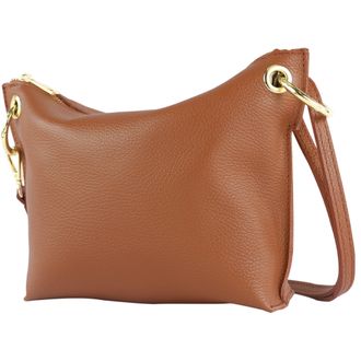 modamoda.de T243 - ital. Umh&auml;ngetasche Klein Small aus Leder, Farbe:Cognac