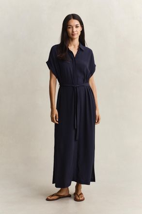 GANT Damen Hemdblusenkleid mit Fl&uuml;gel&auml;rmeln (34) EVENING Blau