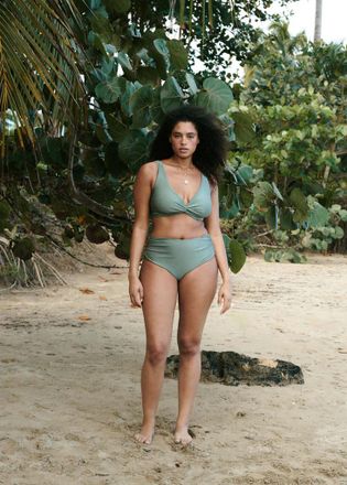 Mango Klassische hochgeschnittene Bikinihose mit Drapierung khaki - Damen - XXL - MANGO