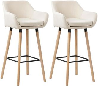 Clp Lot de 2 tabourets de Bar rembourrés avec Dossier Grant, chaises de Bar en Tissu, piétement en Bois, capacité de Charge jusquà 150 kg, Couleur:Beige