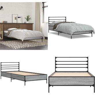 vidaXL Vidaxl - Bettgestell Grau Sonoma 100x200 cm Holzwerkstoff und Metall - Holzbettfassungen - Bettk&ouml;rper - Doppelbett - Einzelbett - Lattenrost - Home &