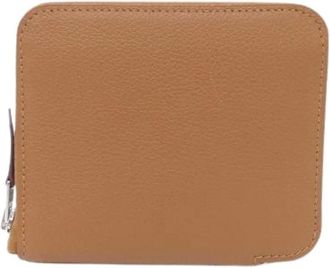 Herm&egrave;s Pre-owned Colliers DE Chiens Silk In Compact Evercolor Wallet - Femme - Pre-owned - Brun - Taille: ONE Size