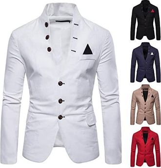 Generic Blazer de mariage pour homme - Coupe ajustée - Style décontracté et léger - Veste de sport classique - Col montant - Couleur unie - Vêtements de trava