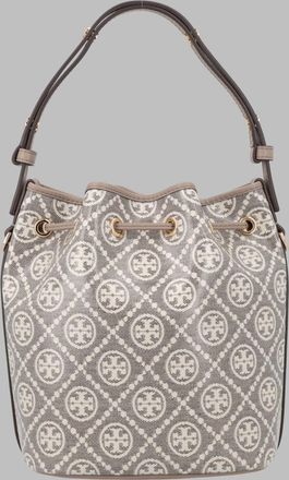 Tory Burch Womens Bucket Bag T Monogram Dove Cotton - Coating Polyurethane Shoulder