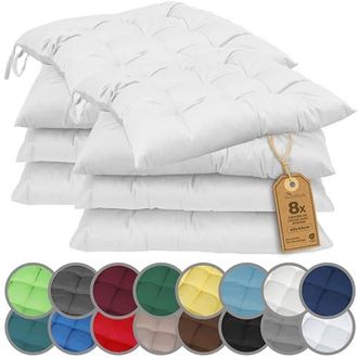 NatureMark Lot de 8 Galettes de Chaises avec Rubans 40x40 cm - Coussin de Chaise Épais pour Intérieur & Jardin - Couleur Nature/crème