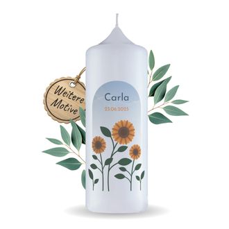 Engels Kerzen Personalisierte Stumpenkerze Sonnenblume I Taufkerze M&auml;dchen 20 cm mit Name&Datum I Handgemachte Kerze I Erinnerungskerze I Personalisiertes Taufgesch