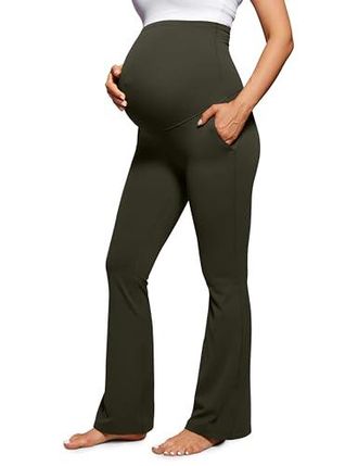 CRZ YOGA Butterluxe Legging &Eacute;vas&eacute; de Maternit&eacute; avec Poches Yoga Entra&icirc;nement Pantalon - 79cm Olive Verte 44
