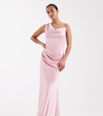 Tfnc Petite Bridesmaids - Maxikleid aus Satin in Rosa mit One-Shoulder-Tr&auml;ger