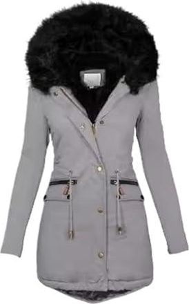 Generic Parka for femme avec capuche en fausse fourrure, manteau long imperm&eacute;able, veste dhiver zipp&eacute;e doubl&eacute;e en polaire for lext&eacute;rieur(gris,5XL)