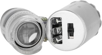 Dioche Juwelierlupe 50-fache Lupe Kunststoff + Metall Silber 60-fache Mini-Mikroskop-Taschenlupe Lupe Lupe mit LED-Licht