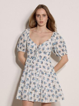 Apricot Minikleid Gebl&uuml;mtes Mini-Kleid aus Baumwoll-Dobby