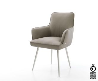 DELIFE Esszimmerstuhl Heira-Flex mit Armlehnen Echt-Leder Schlamm 4-Fu&szlig; konisch Edelstahl Taschenfederkern, Esszimmerst&uuml;hle