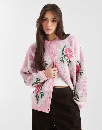 Miss Selfridge Gilet &agrave; fleurs et motif losanges - Rose