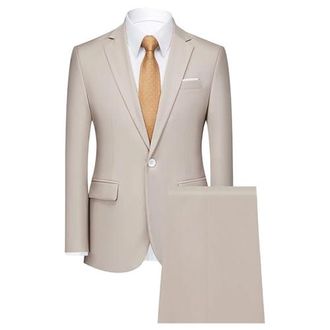 Generic Blazer 2 pi&egrave;ces pour homme &agrave; 1 bouton - Veste solide et pantalon - Blazer &agrave; revers crant&eacute; pour mariage, bal de fin dann&eacute;e, f&ecirc;te, kaki, 4XL