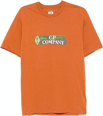 C.P. Company C.p. Company, Homme, Tops, Orange, Taille: 3XL Logo Print Cotton T-Shirt