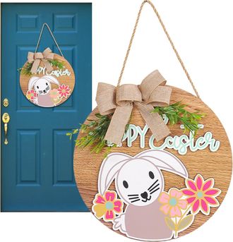 Generic Ostert&uuml;r Schild Fassade | L&auml;ndliche Holzkaninchen Dekoration,Frohe Ostern Signal | F&uuml;r Familie Freunde Innen Au&szlig;en Wand Garten Party Urlaub Einweihung